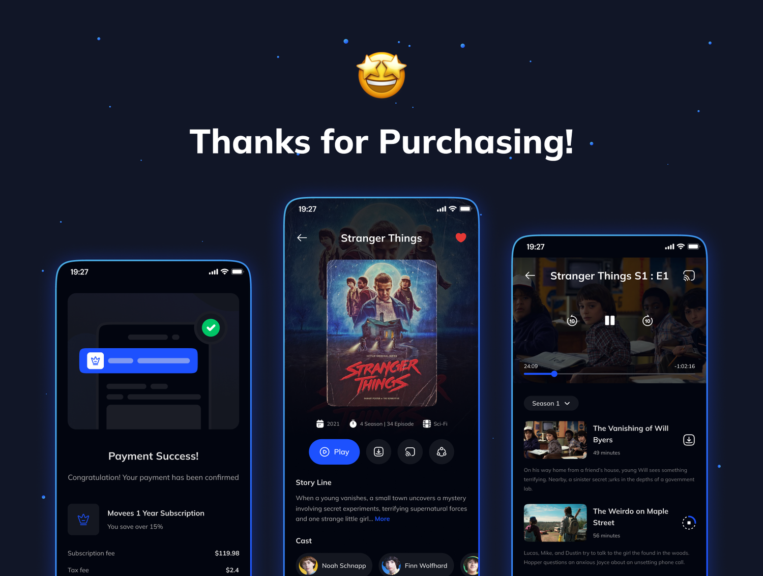 4598 90屏手机在线影院电影流媒体用户界面app设计UI套件 Movees – Movie Streaming Apps UI KIT@GOOODME.COM _ 果觅网（gooodme）